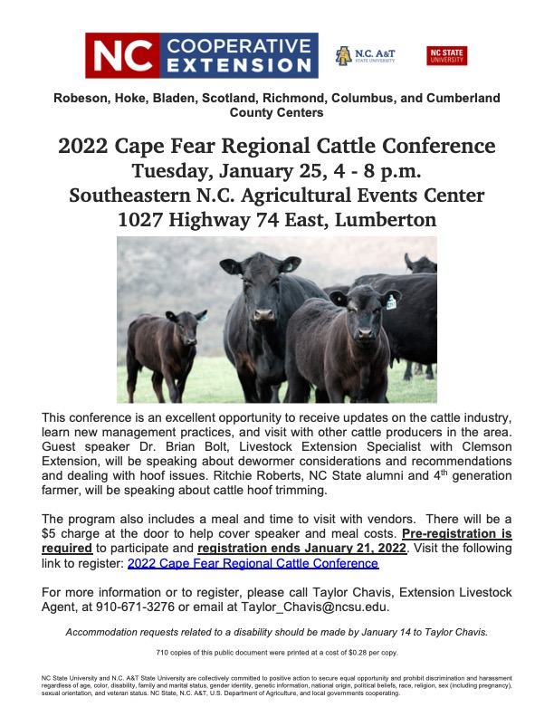 2022 Cape Fear Regional Cattle Conference - Robeson County Center | N.C ...