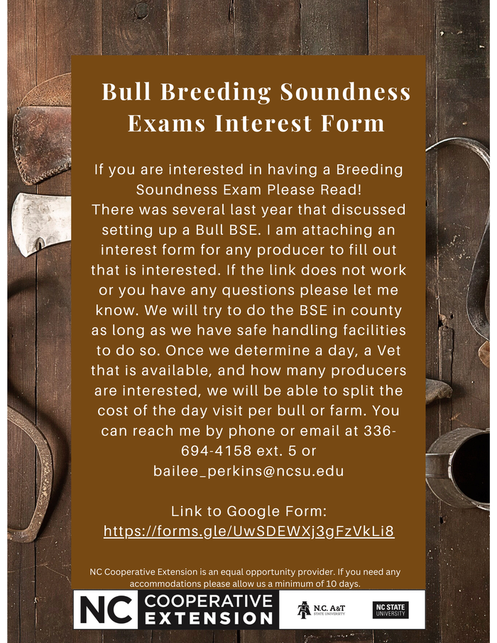 Bull Breeding Soundness Exam Interest - Caswell County Center | N.C ...