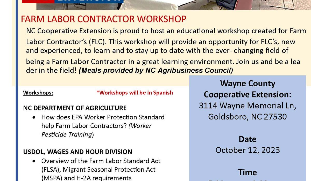 Farm Labor Contractor Workshop - Wayne County Center | N.C. Cooperative ...