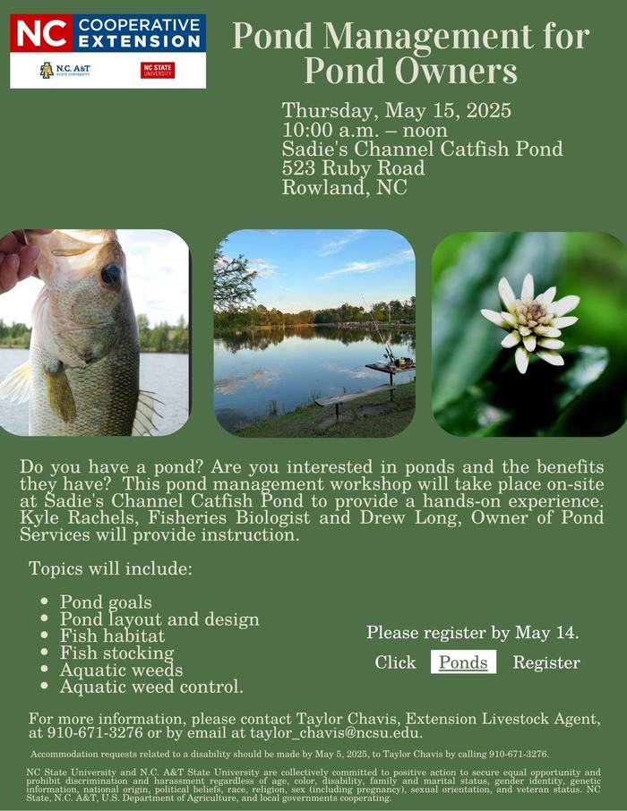 Pond Management for Pond Owners - Robeson County Center